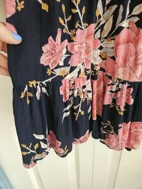 Billabong | Dresses | Billabong Navy Floral Buttonfront Top With Pink ...